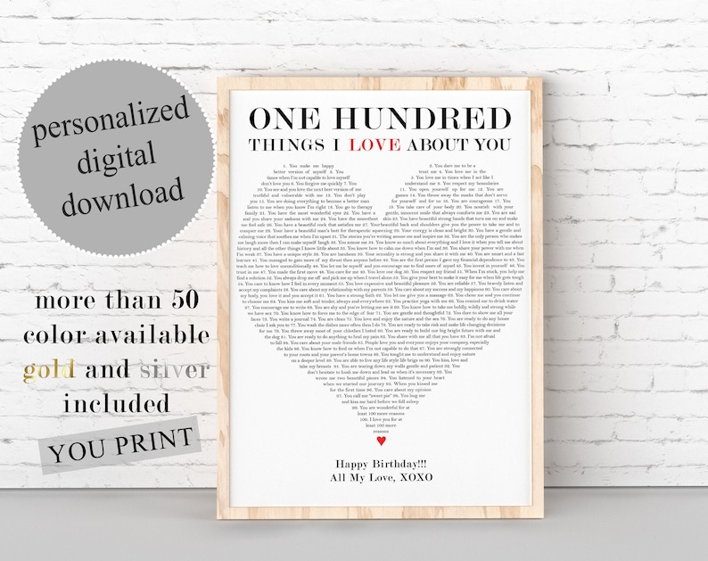 100 Reasons Why I Love You PRINTABLE PERSONALIZED 100 Things - Etsy