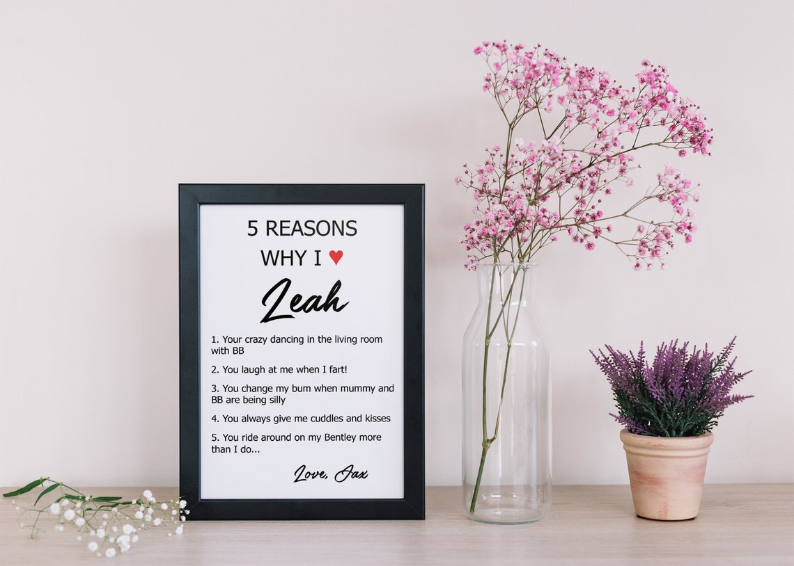 Customizable 5 Reasons Why I Love You Print, Personalized Gift (digital ...