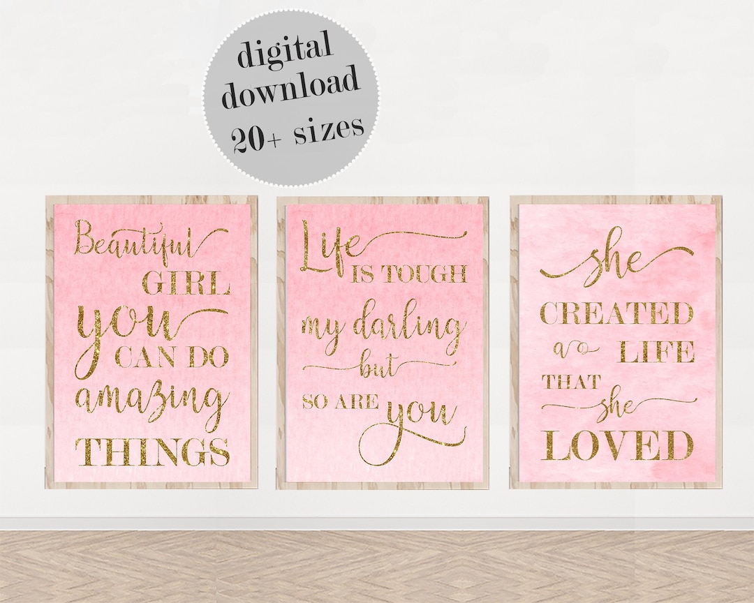 Inspirational Girl Quotes Print Set: Gold Glitter, Coral Blush (digital ...