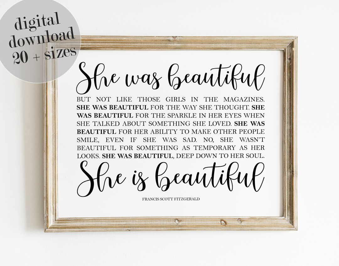 She Was Beautiful Quote, Scott Fitzgerald Poem Print, She is Beautiful ...