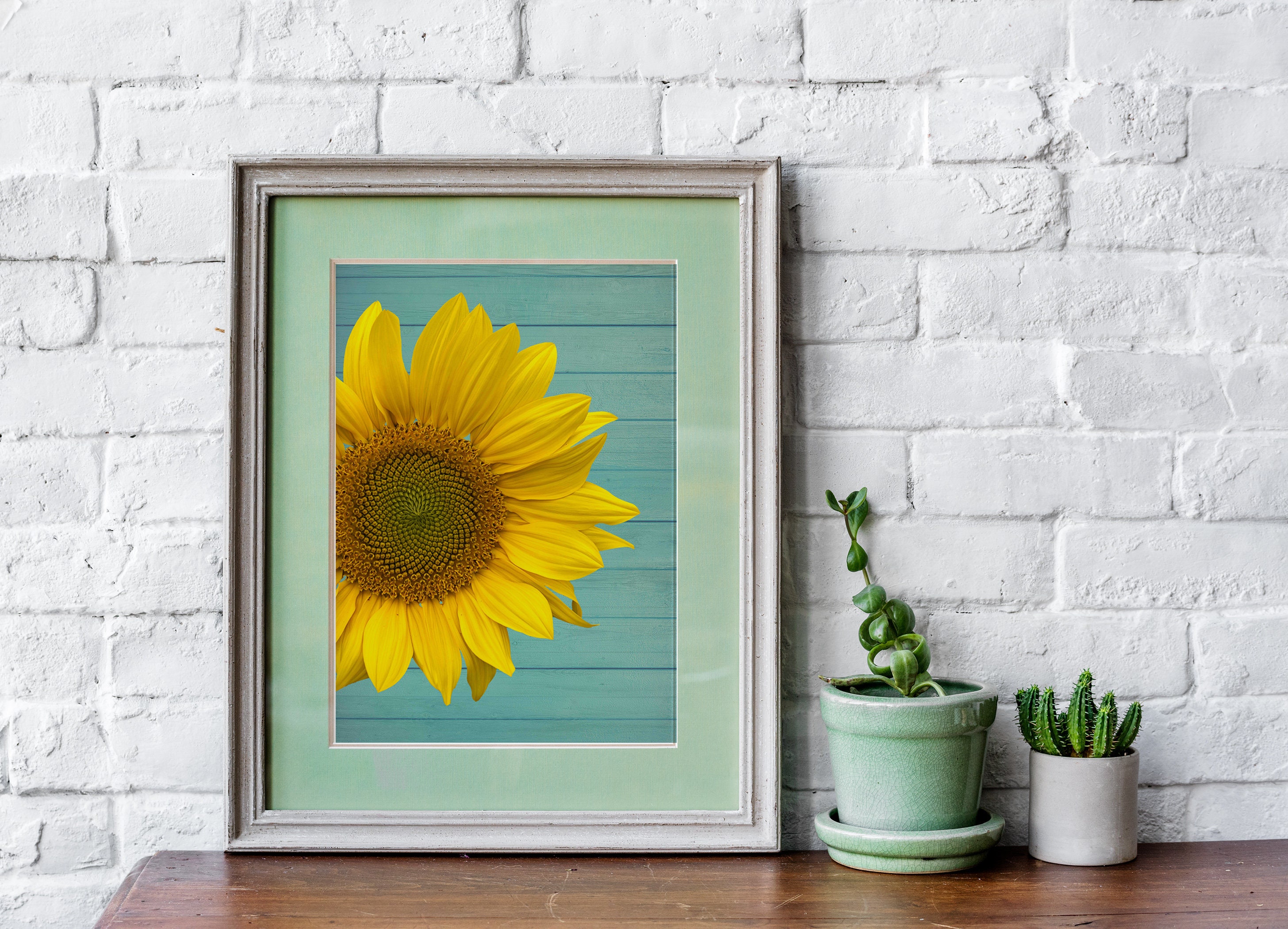 Sunflower Decor Sunflower on Teal Background French Country - Etsy UK