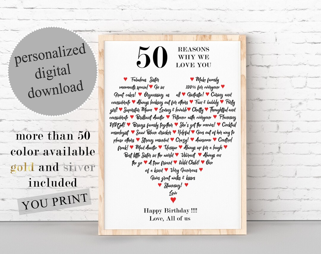 50 Reasons Why We Love You PRINTABLE, Customized Things We Love About ...