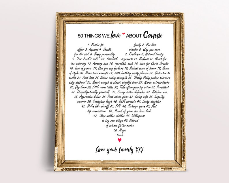 50 Things I Love About You Printable PERSONALIZED Reasons Why - Etsy