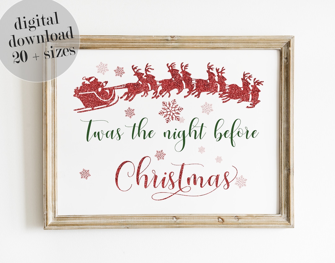 Twas the Night Before Christmas, Christmas Sign, Santa Reindeer Sign ...