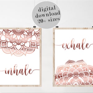 Inhale Exhale Print, Set of 2 Prints, Over the Bed Wall Decor, Mandala ...