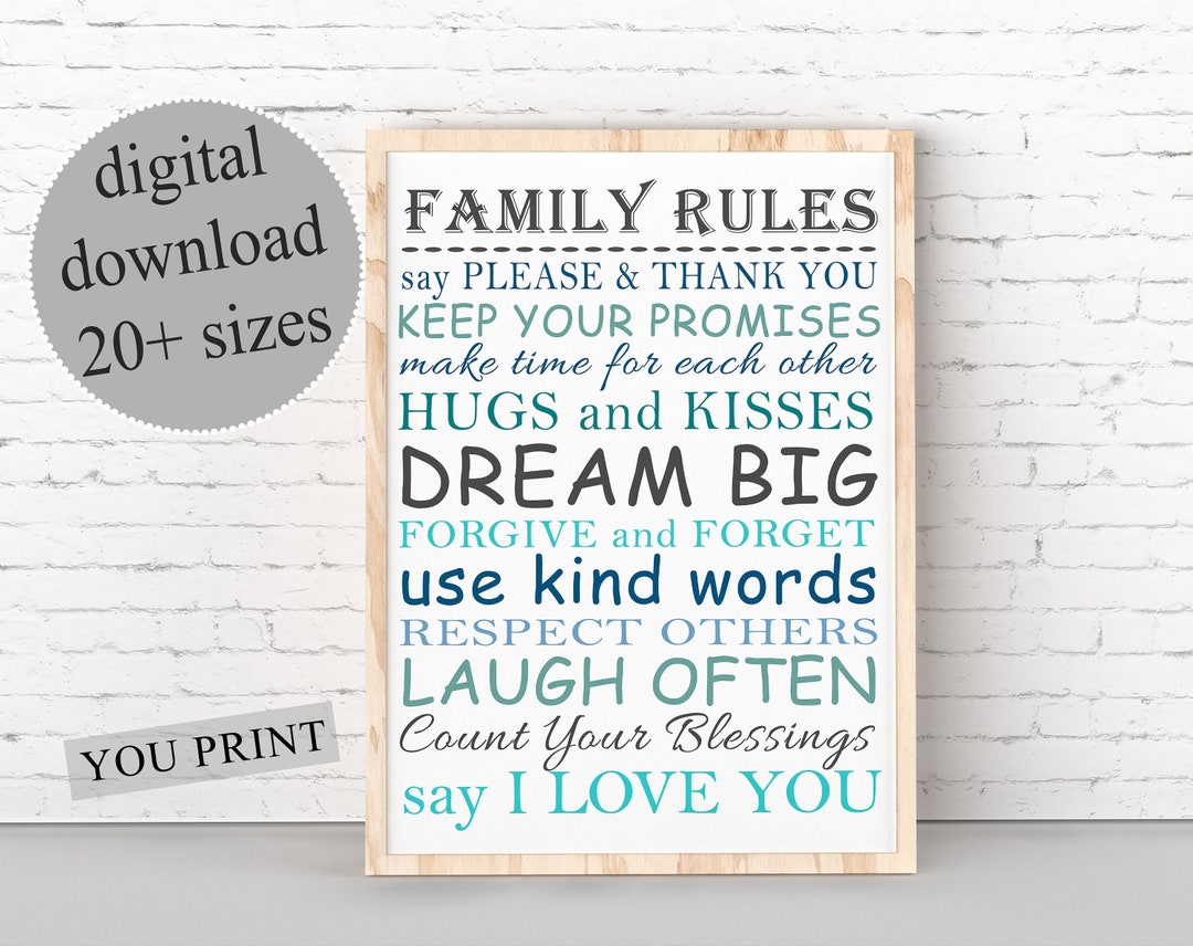Family Rules Wall Art, Teal Navy Blue Colors, Home Rules Sign, Our ...