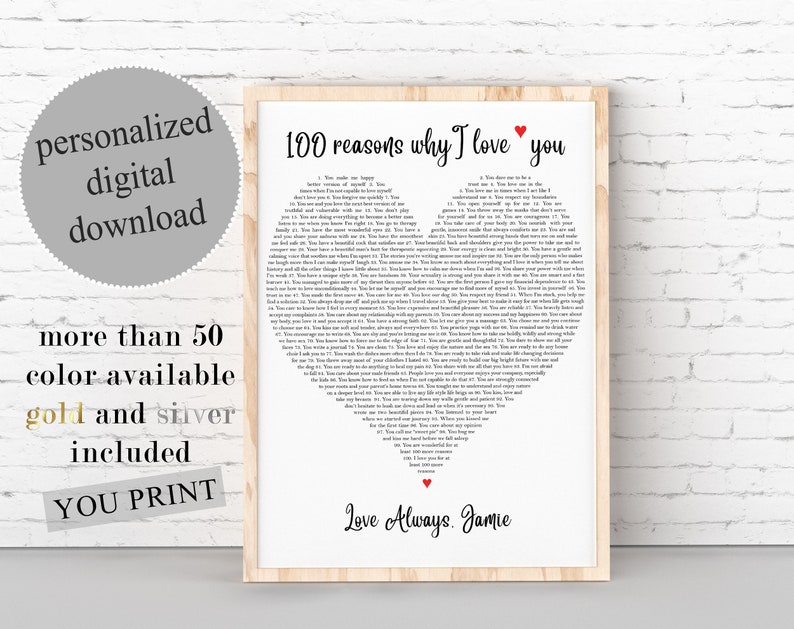100 Reasons Why I Love You PRINTABLE PERSONALIZED 100 Things - Etsy
