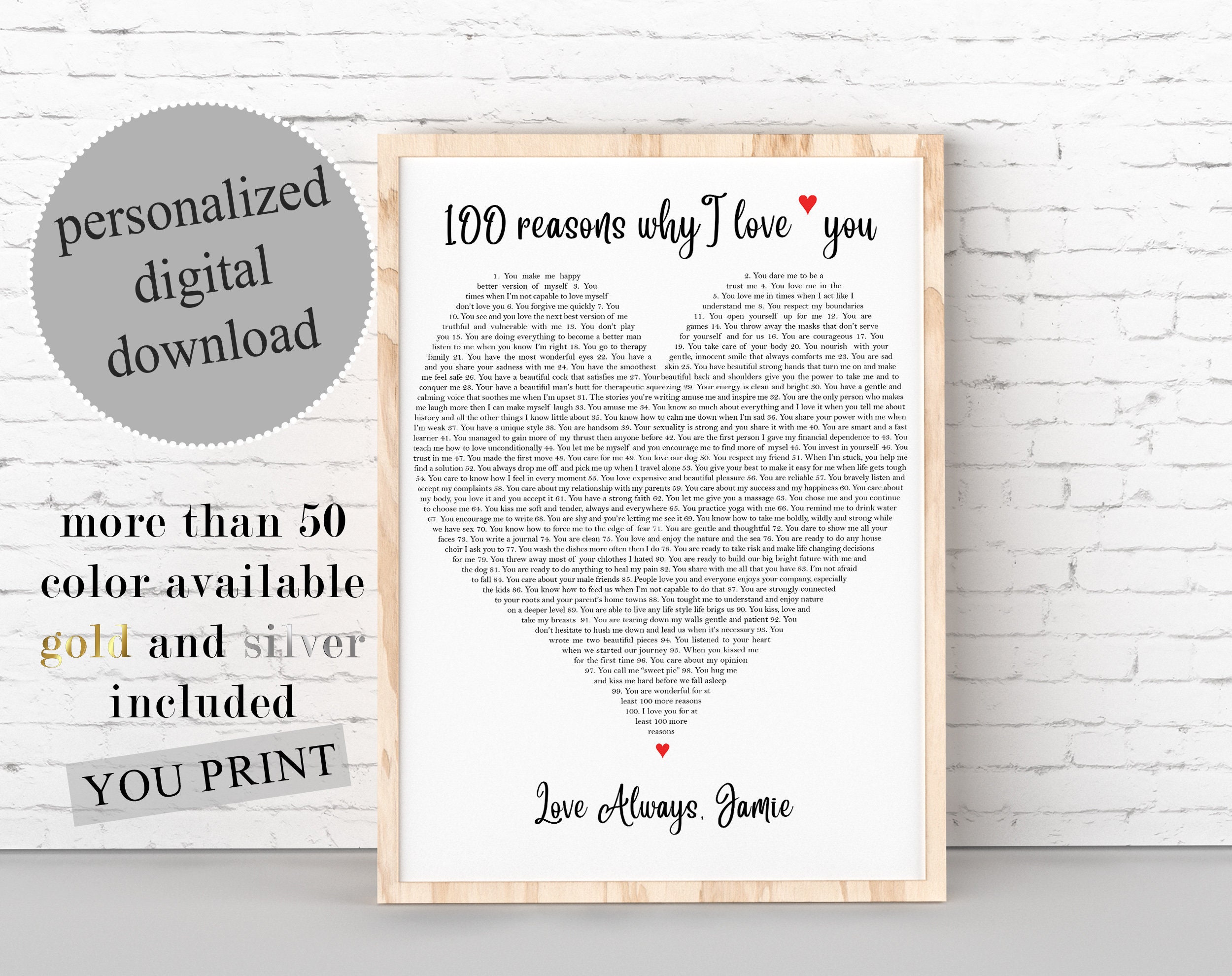 100 Reasons Why I Love You PRINTABLE PERSONALIZED 100 Things | Etsy