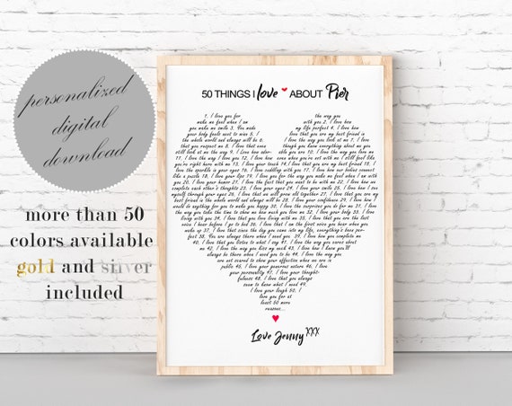 50 Things I Love About You Printable PERSONALIZED Reasons Why | Etsy