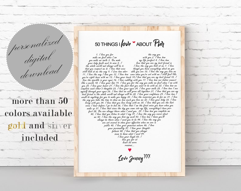 50 Things I Love About You Printable PERSONALIZED Reasons Why | Etsy