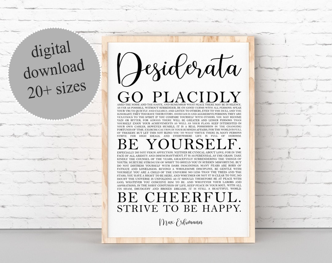 Desiderata Poem PRINTABLE, Max Erhmann 1927, Literature Print ...