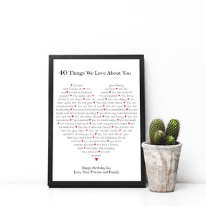 40 Things We Love About You PRINTABLE, CUSTOM Reasons I Love About, 40 ...