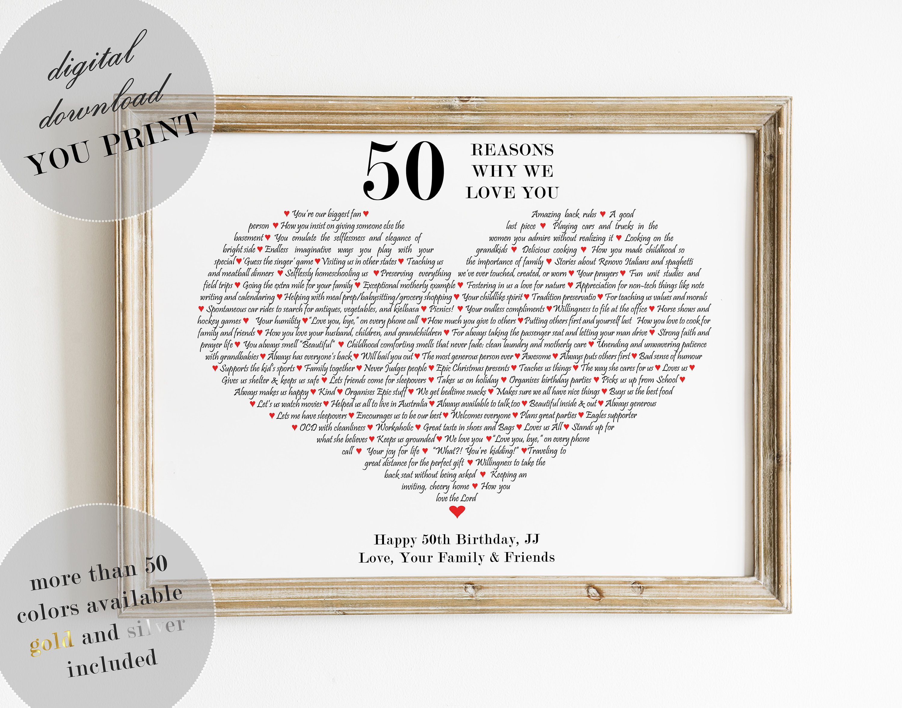 50 Reasons Why We Love You 50 Things I Love About You 50th | Etsy