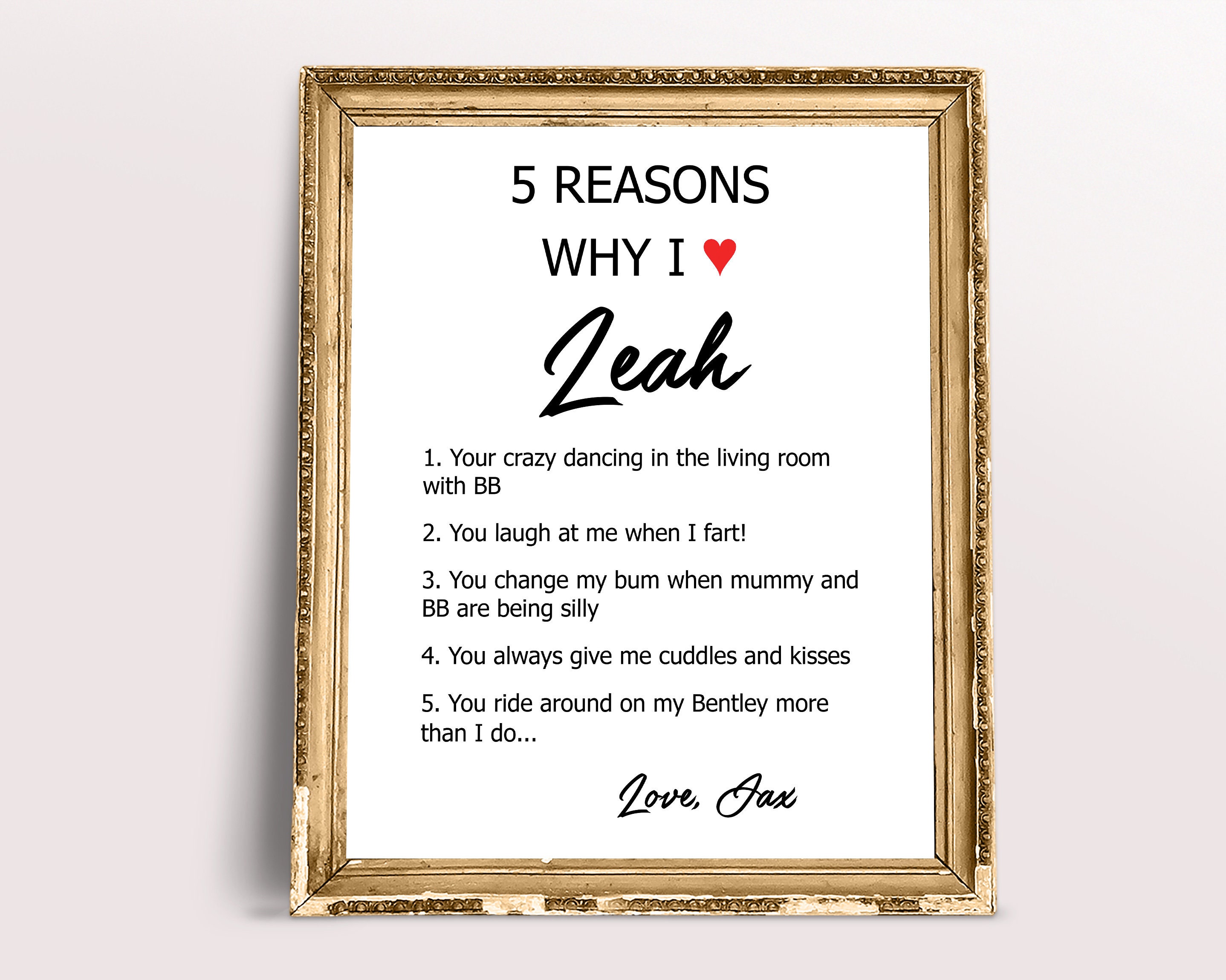 Customizable 5 Reasons Why I Love You Print, Personalized Gift (digital ...