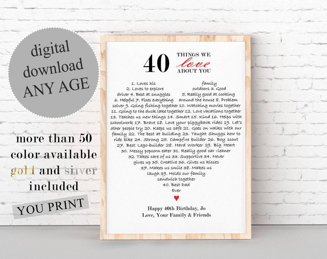 40 Things We Love About You PRINTABLE, Reasons Why We Love You, 40 ...