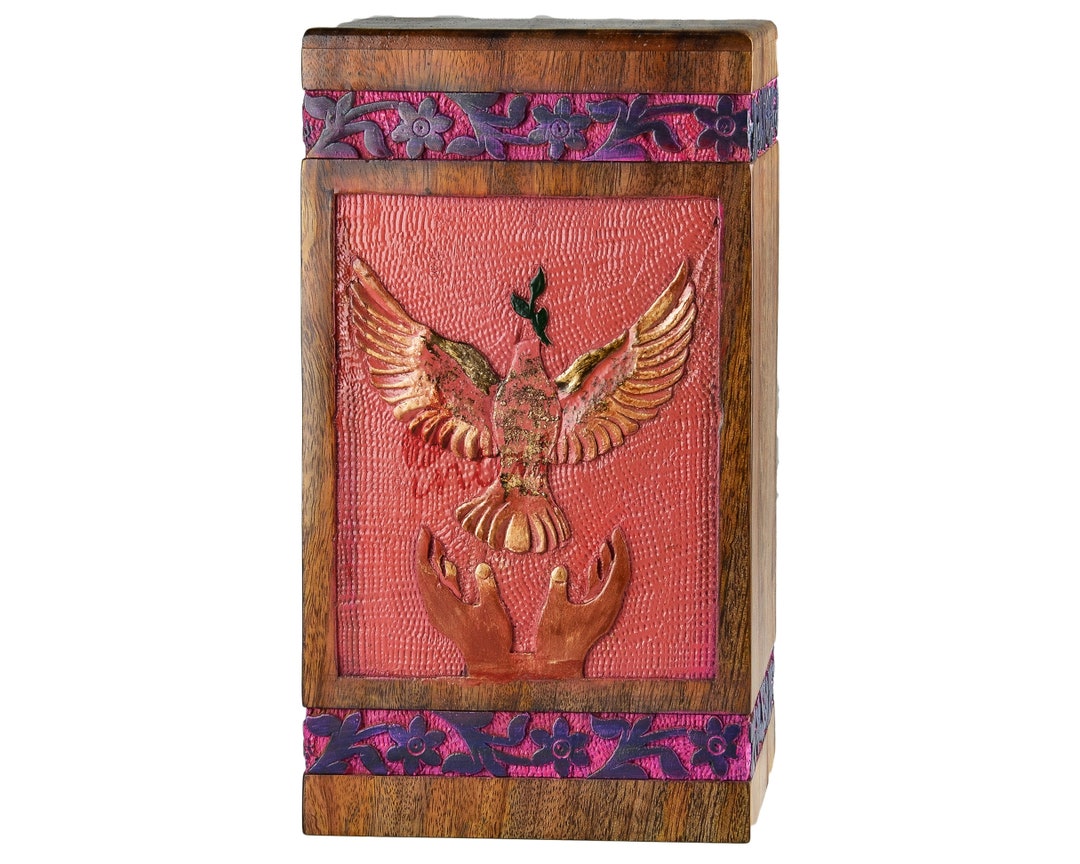 Handcrafted Wooden Urns for Ashes - Peace Symbol Love Dove Urn for ...