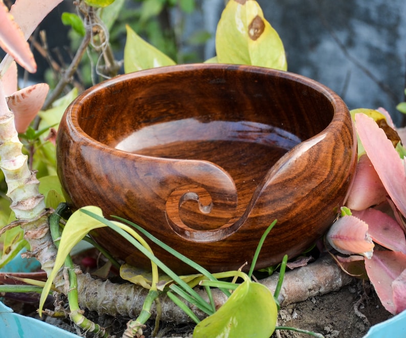Handmade Rosewood Yarn Bowl: Knitting & Crochet Storage - Etsy
