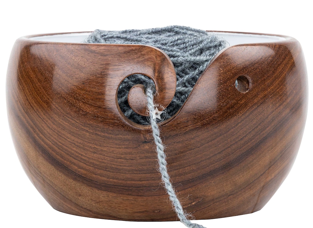 Rosewood Yarn Bowl - Turned Wood Yarn Bowl for Knitting Crocheting - A ...