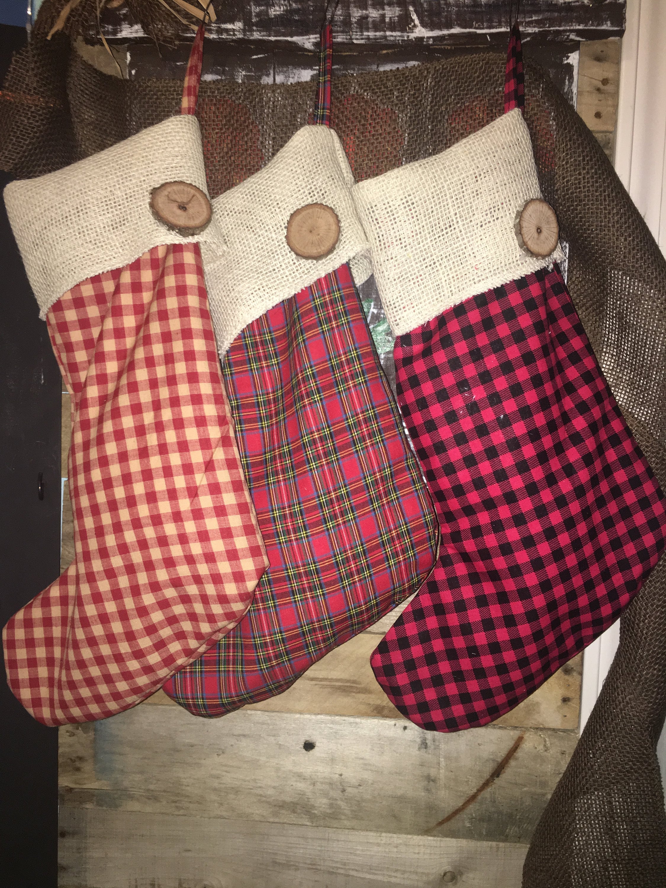 Rustic Christmas Stocking With Burlap Too - Etsy