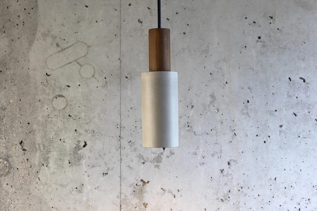 Handmade Concrete Pendant Light: Modern Wood Accent Lamp - Etsy