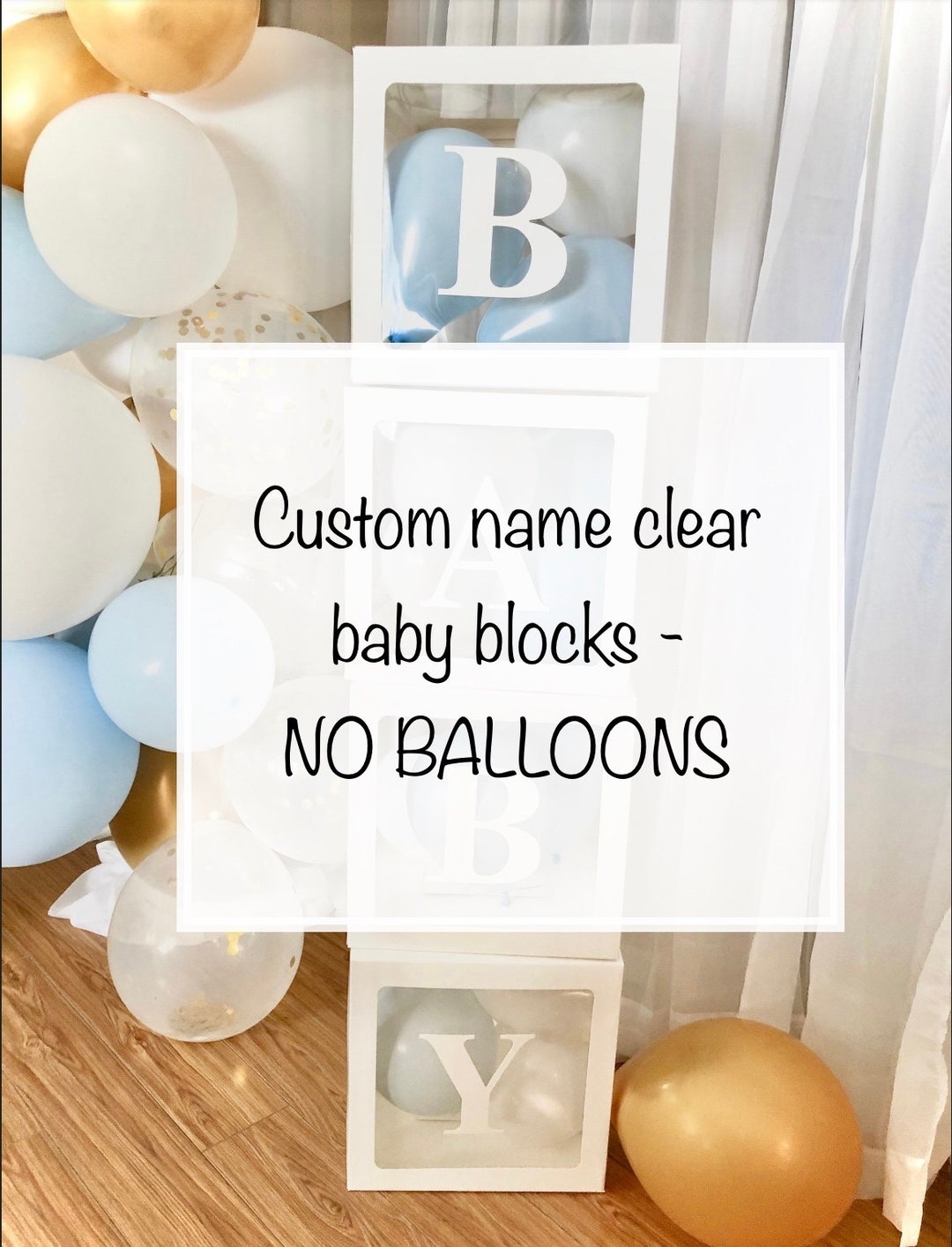 12 Custom Clear Baby Shower Blocks With White Letters, Clear Balloon ...