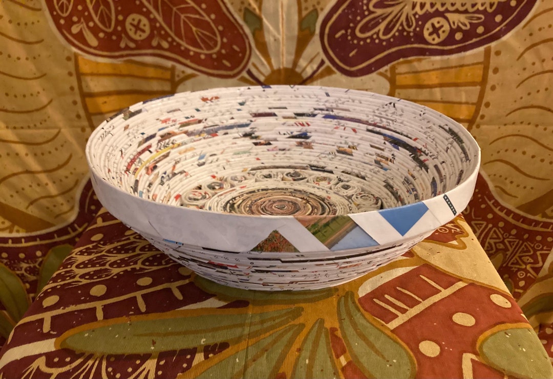Wide White Oval Magazine Bowl, Handmade Bowl, Upcycled Decor - Etsy