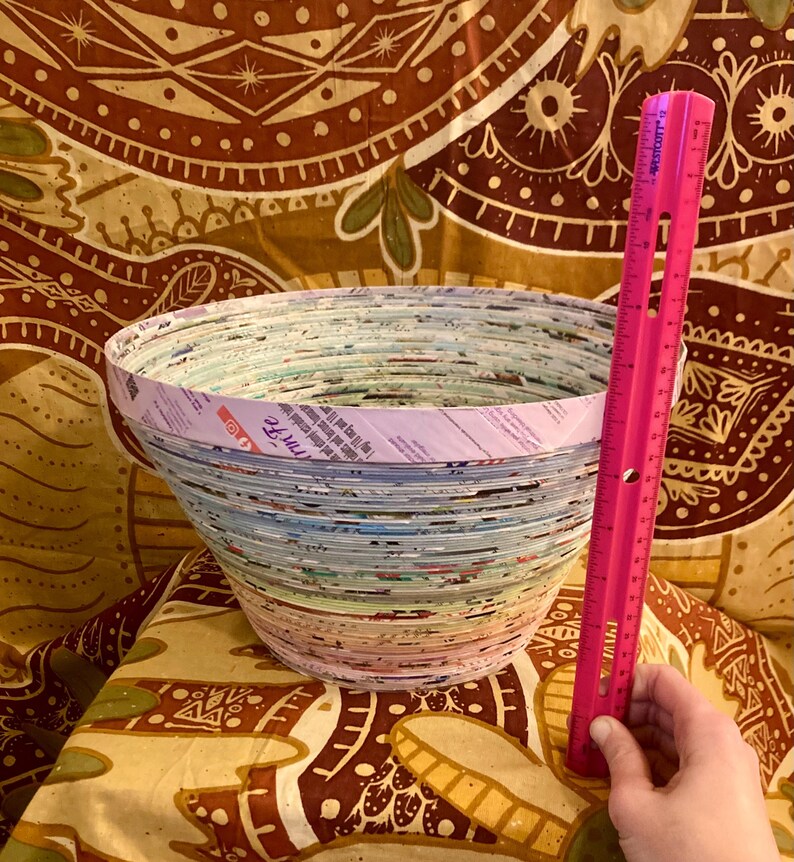 Extra Large Pastel Rainbow Magazine Bowl, Handmade Bowl, Upcycled Decor ...