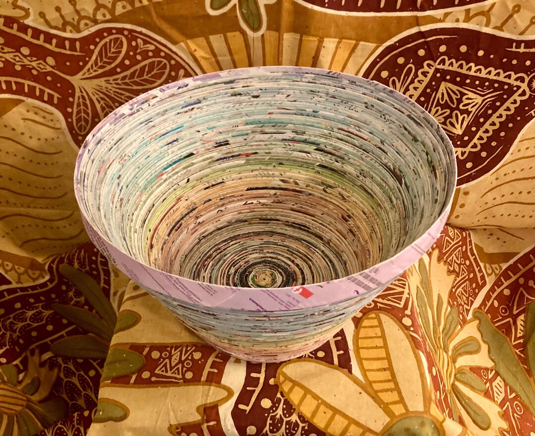 Extra Large Pastel Rainbow Magazine Bowl, Handmade Bowl, Upcycled Decor ...