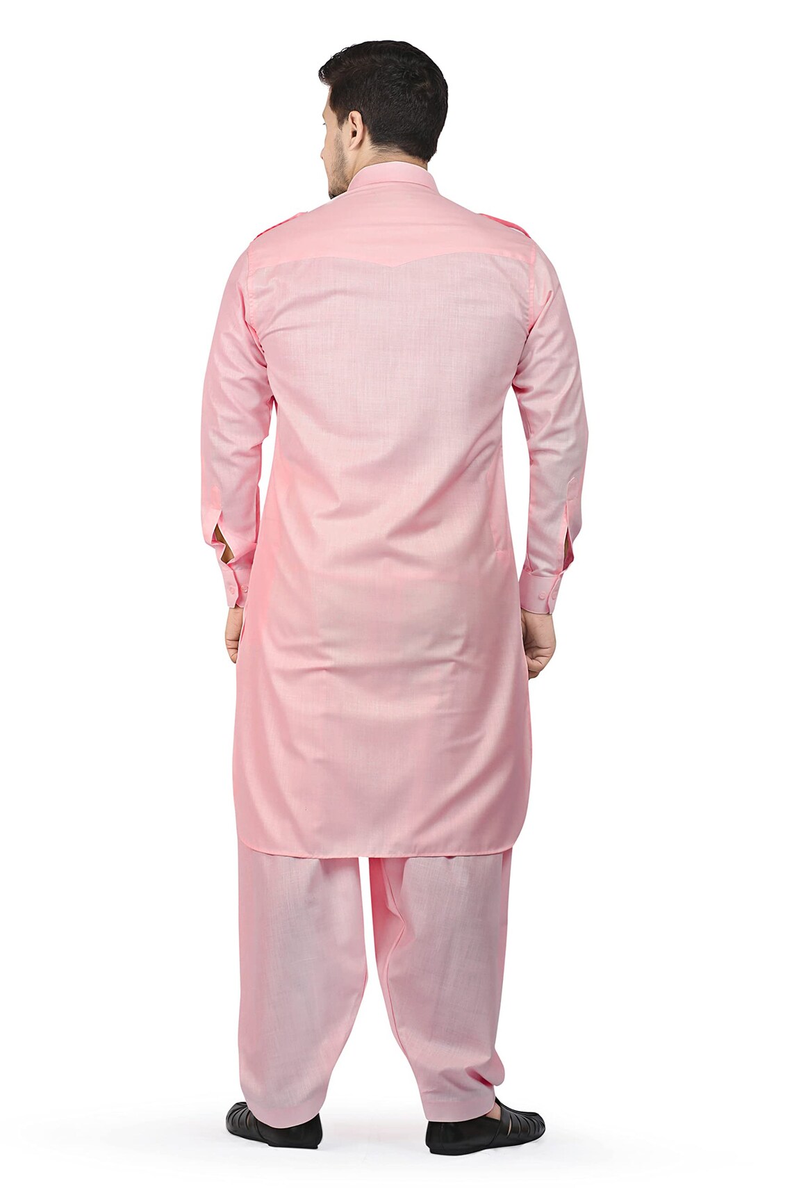 Pakistani Men's 100% Cotton Solid Plain Pink Pathani Kurta With Salwar ...