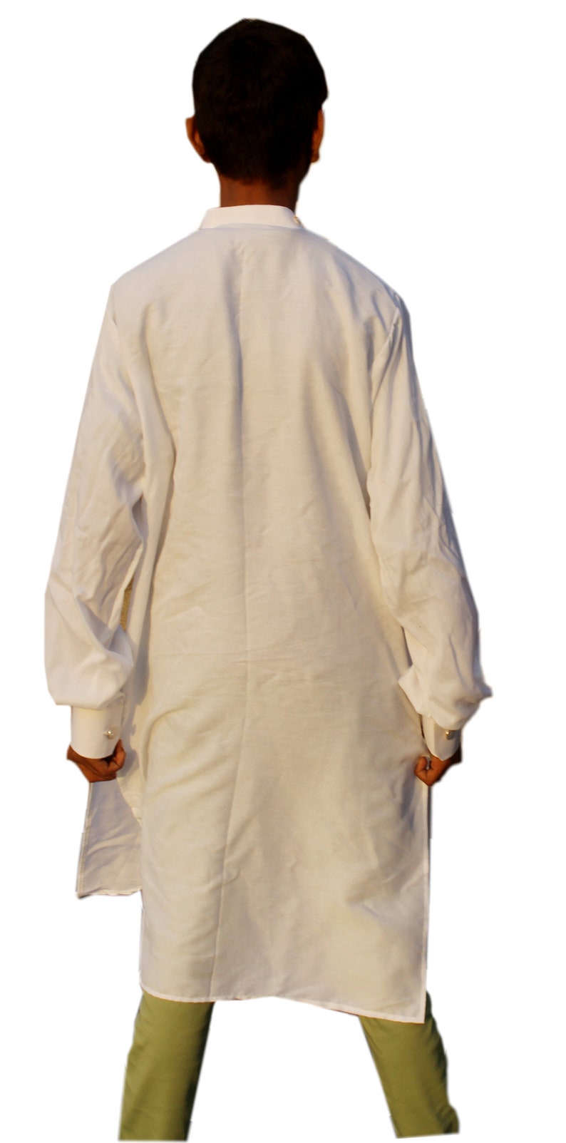 Indian Men Pure Cotton Shirt Traditional Kurta White Color Solid Plain ...