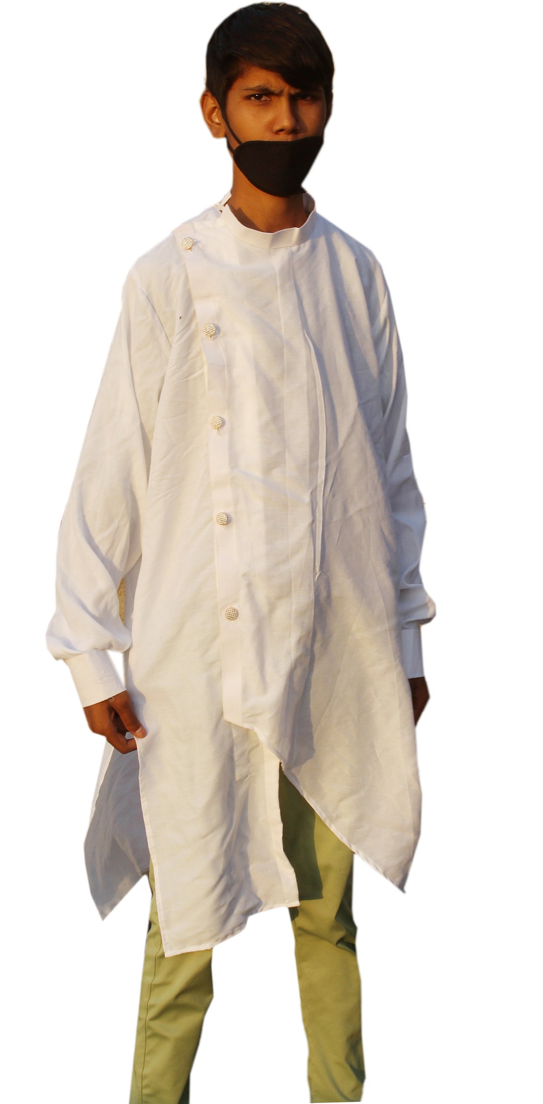 Indian Men Pure Cotton Shirt Traditional Kurta White Color Solid Plain ...