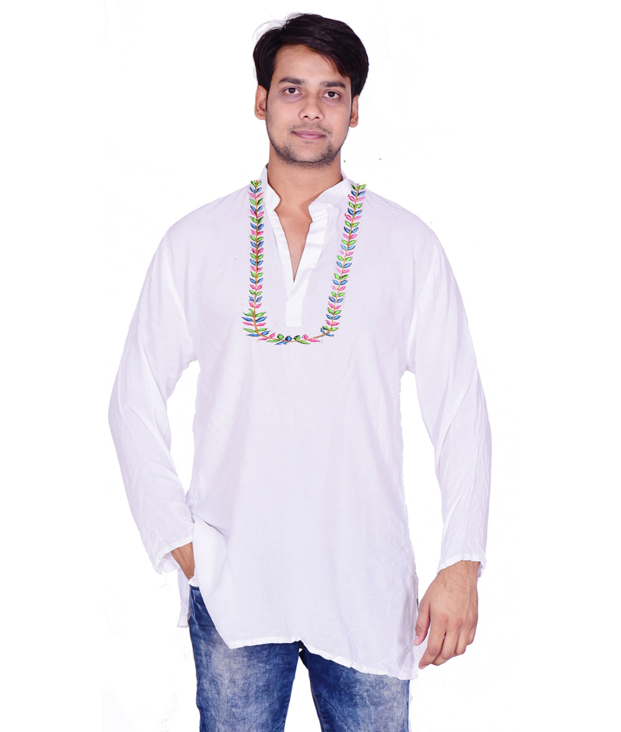 Indian Men’s Shirt Assorted Embroidered Casual Pure Cotton Kurta ...