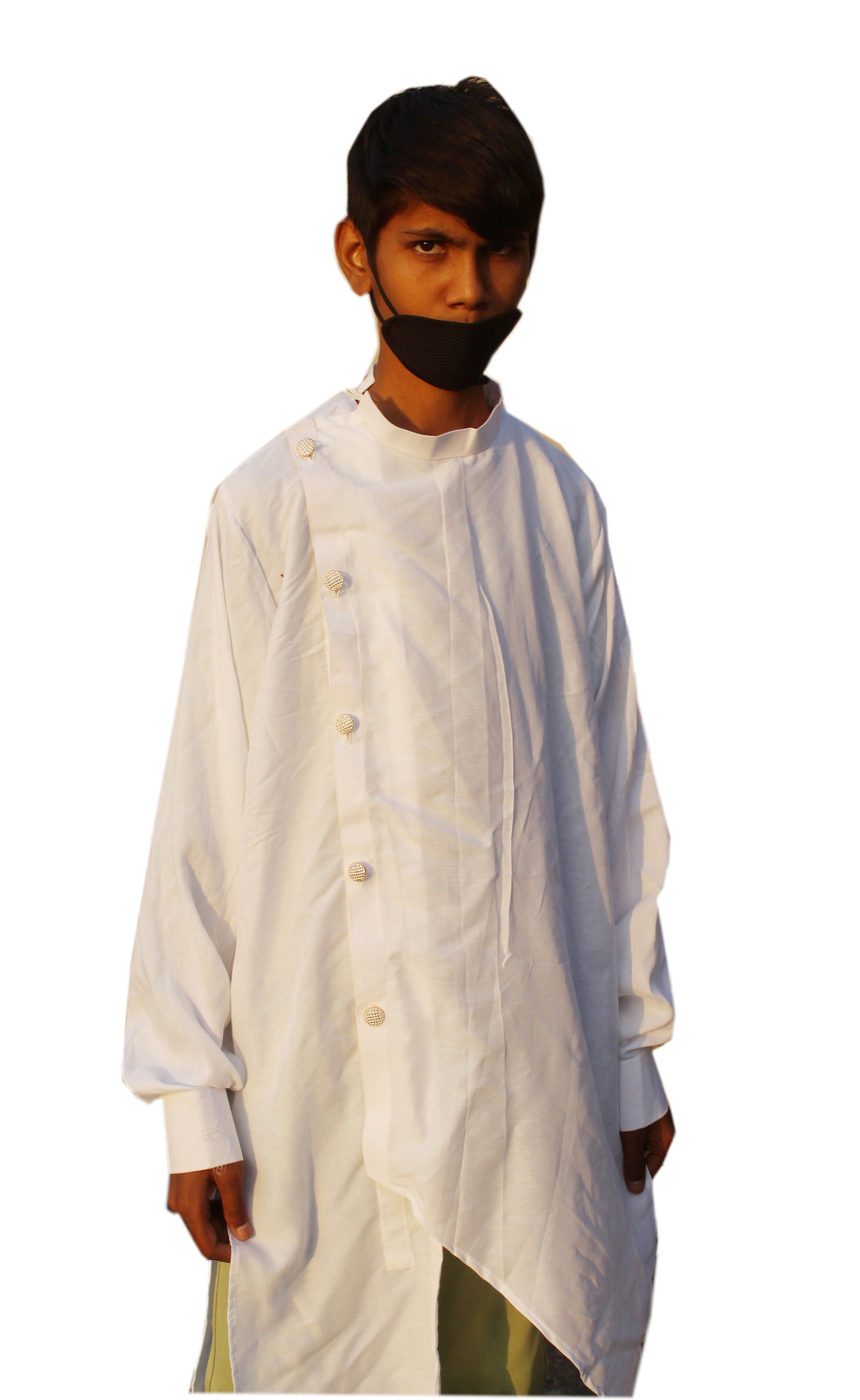 Indian Men Pure Cotton Shirt Traditional Kurta White Color Solid Plain ...