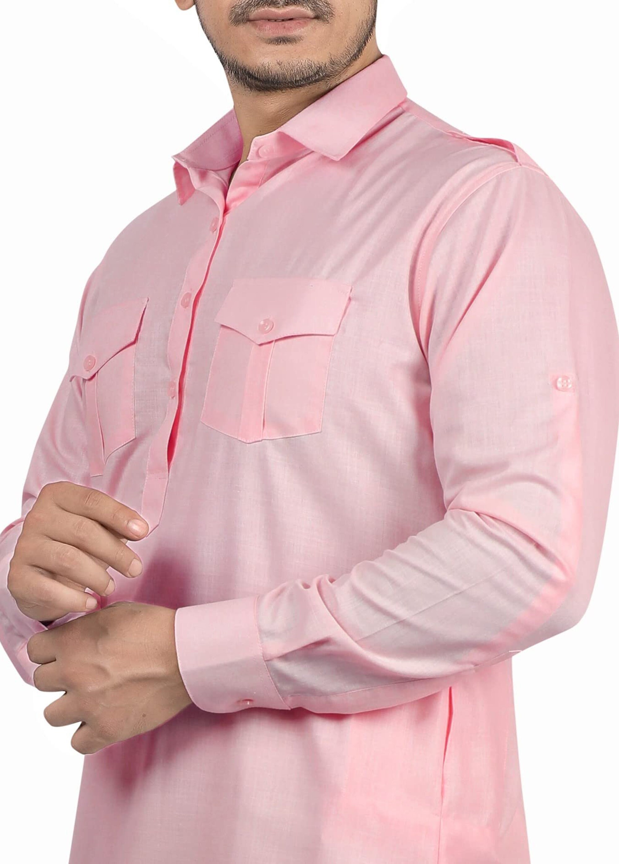 Pakistani Men's 100% Cotton Solid Plain Pink Pathani Kurta With Salwar ...