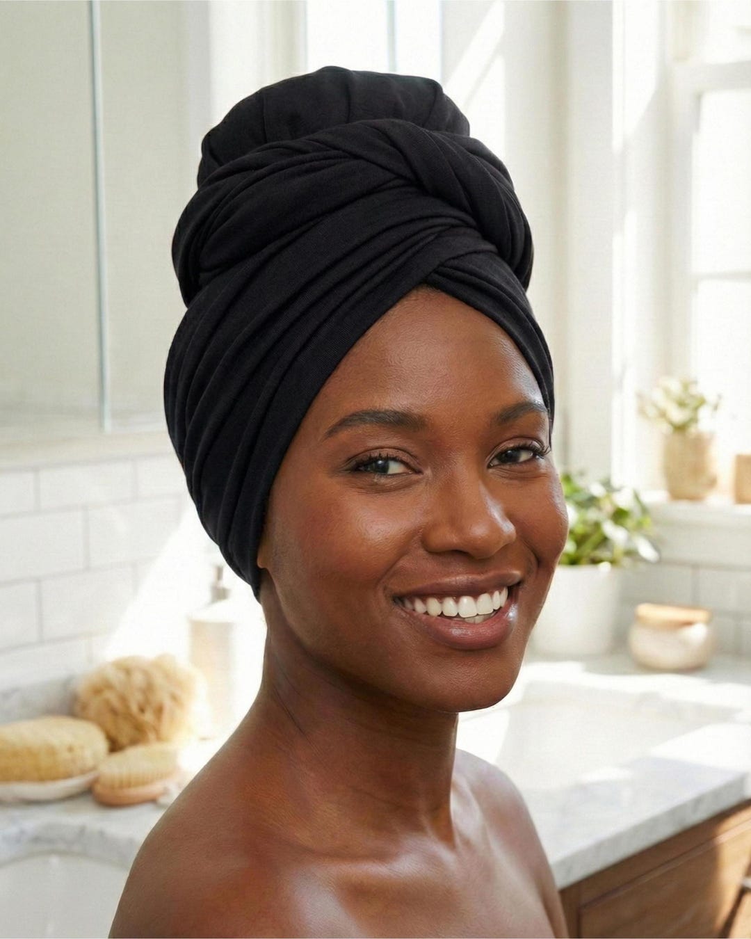 Black Jersey Turban for Women, Twist Head Wrap Turban, Indigo Neck ...