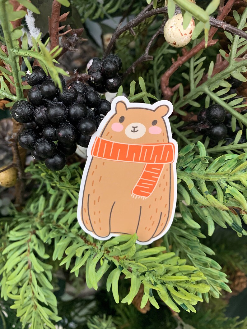 Christmas Sticker Chunky Bear Vinyl Sticker Bear Sticker - Etsy