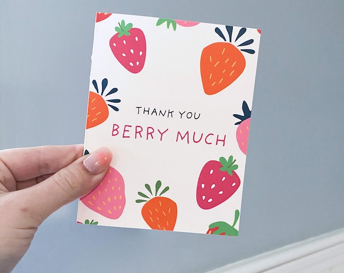 Thank You Card | Strawberry Card, Greeting Card, Thank You Berry Much ...