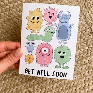 Get Well Soon Card, Greeting Card, Germs, Cartoon Greeting Card, Funny ...