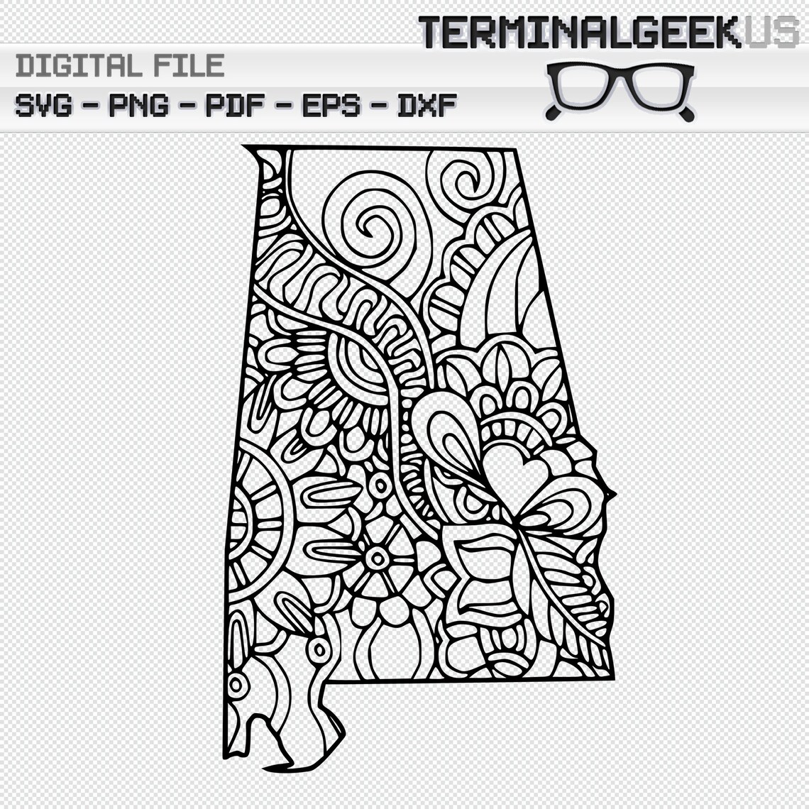 US State Alabama Zentangle Mandala SVG Png Dxf Eps Pdf Subimation ...