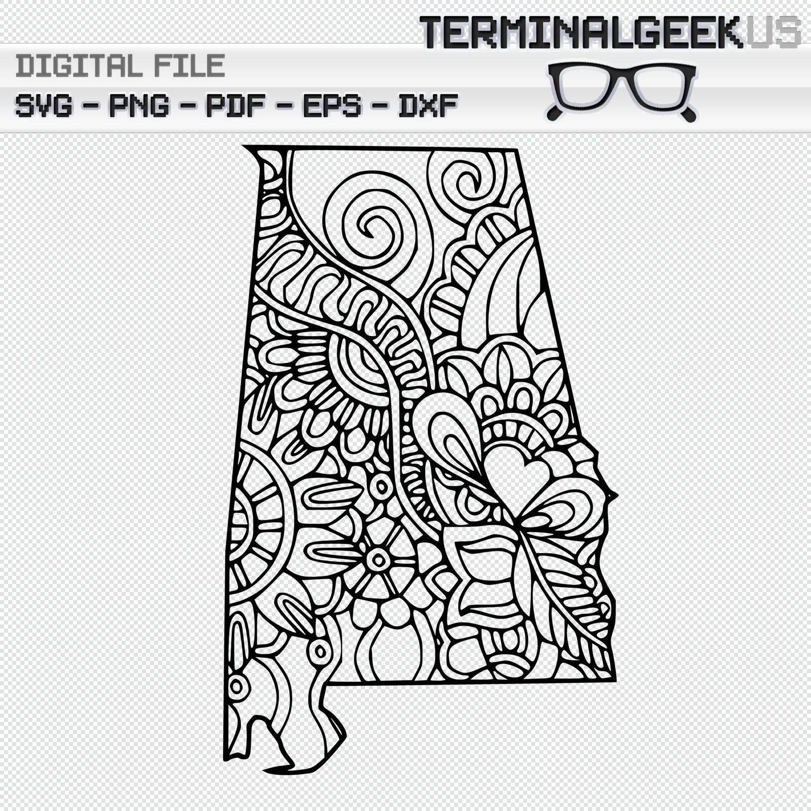 US State Alabama Zentangle Mandala SVG Png Dxf Eps Pdf Subimation ...