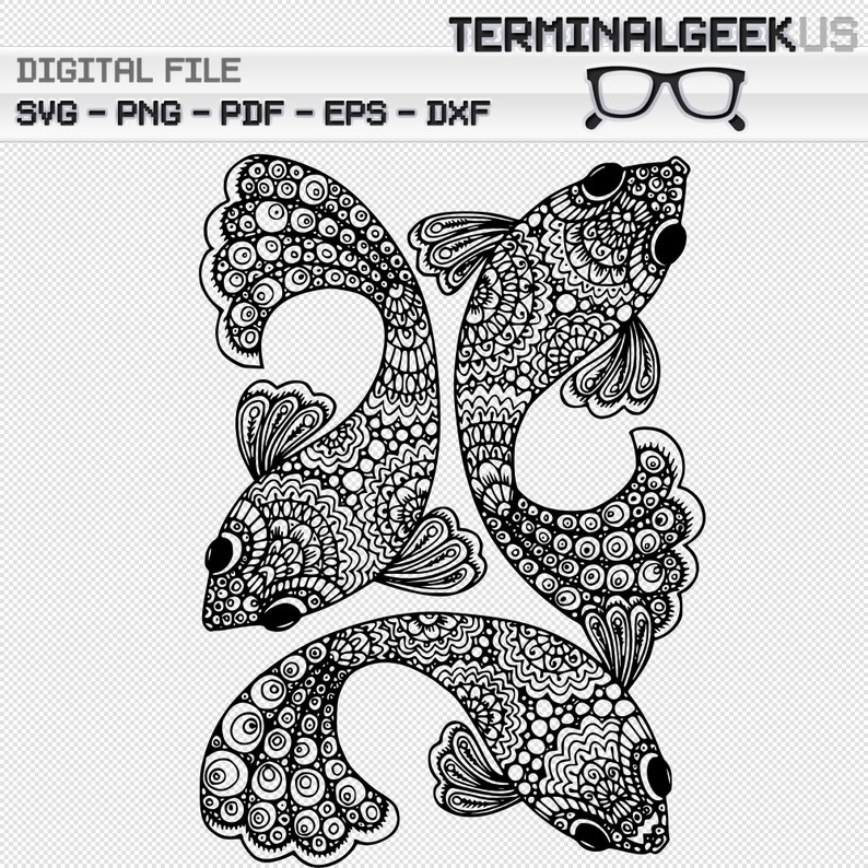 Koi Fish Zentangle Mandala Svg Png Dxf Eps Cricut Silhoutte - Etsy