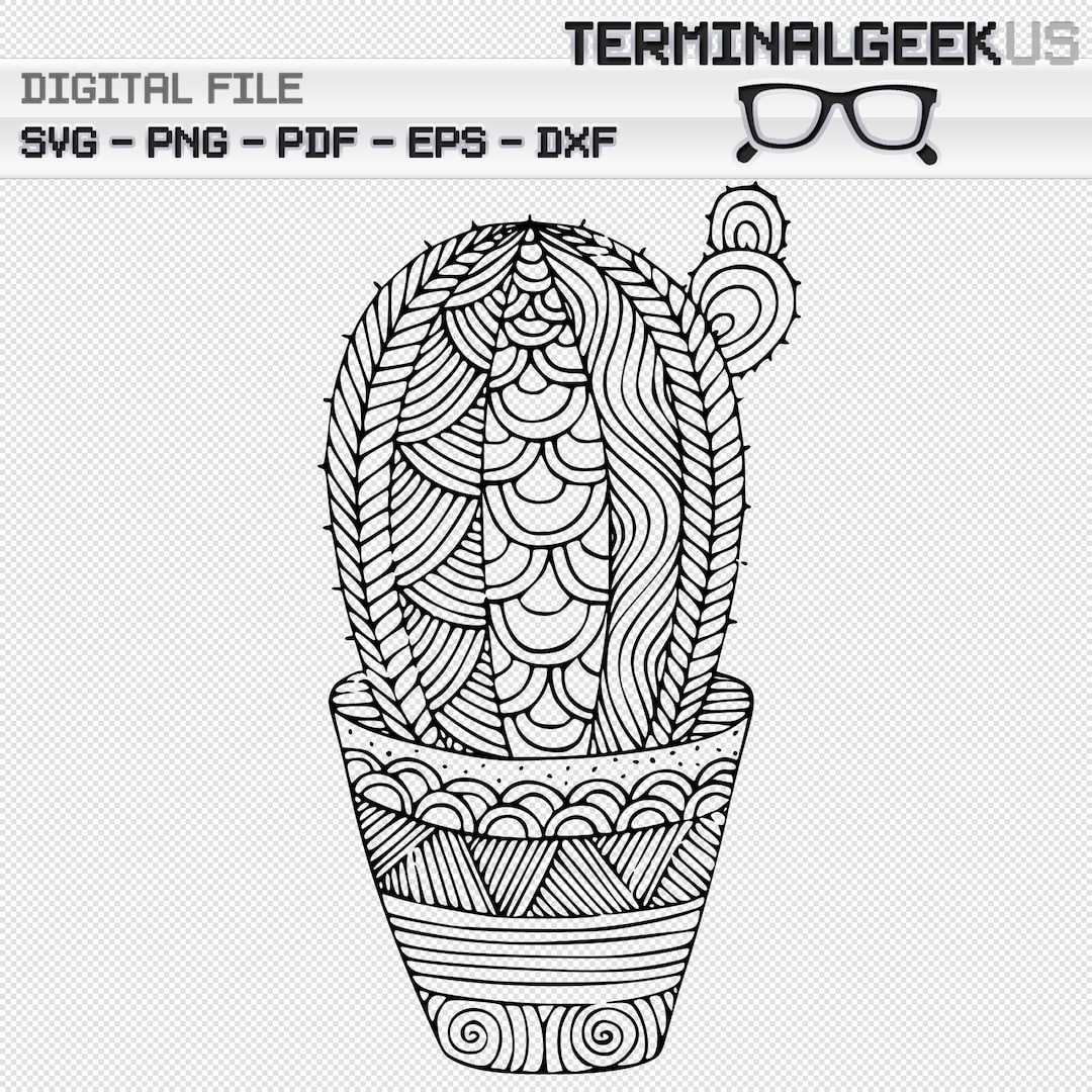 Cactus in a Pot Zentangle Mandala SVG PNG JPG Cricut Silhoutte - Etsy