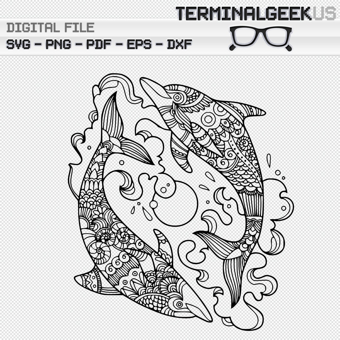 Dolphins Zentangle Mandala Svg Png Eps Dxf Cricut Silhoutte Adult ...