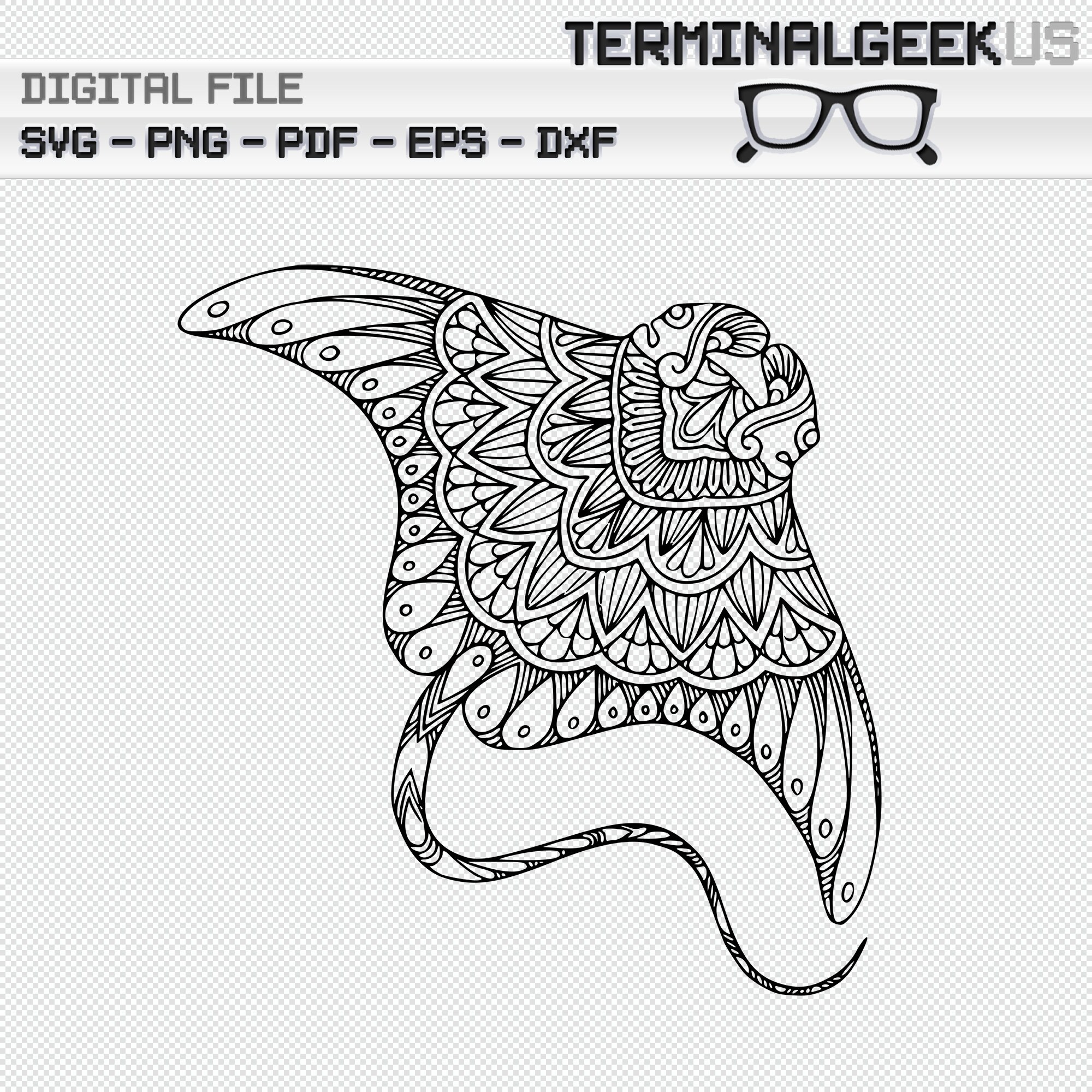 Ocean Ray Zentangle Mandala SVG Png Dxf Eps Pdf Subimation Cricut ...