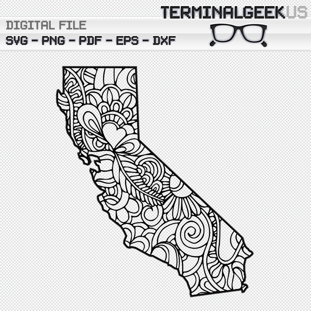 US State California Zentangle Mandala SVG Png Dxf Eps Pdf Subimation ...