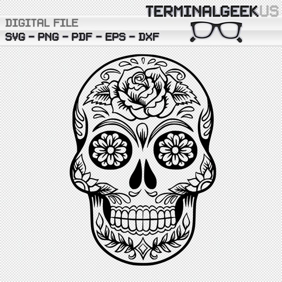 Sugar Skull With Rose Pdf SVG PNG JPG Cricut Silhoutte - Etsy