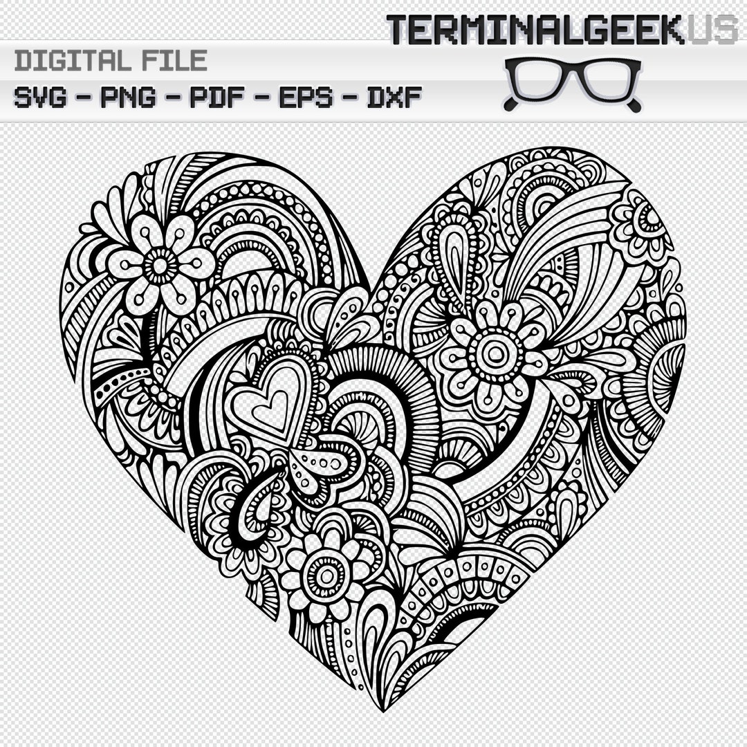 Heart #1 Zentangle Svg Png Pdf Dxf Eps Cricut Silhoutte Sublimation ...
