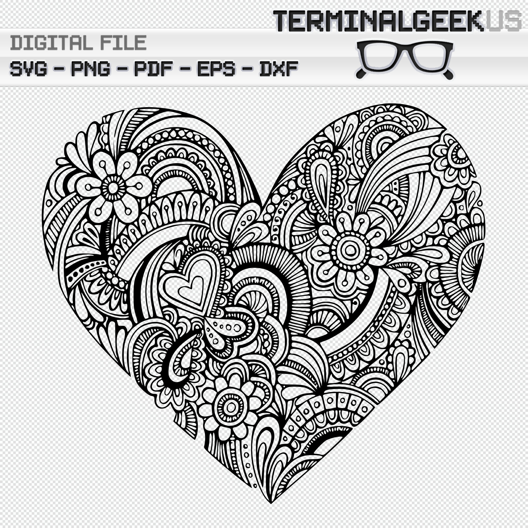 Heart #1 Zentangle Svg Png Pdf Dxf Eps Cricut Silhoutte Sublimation ...