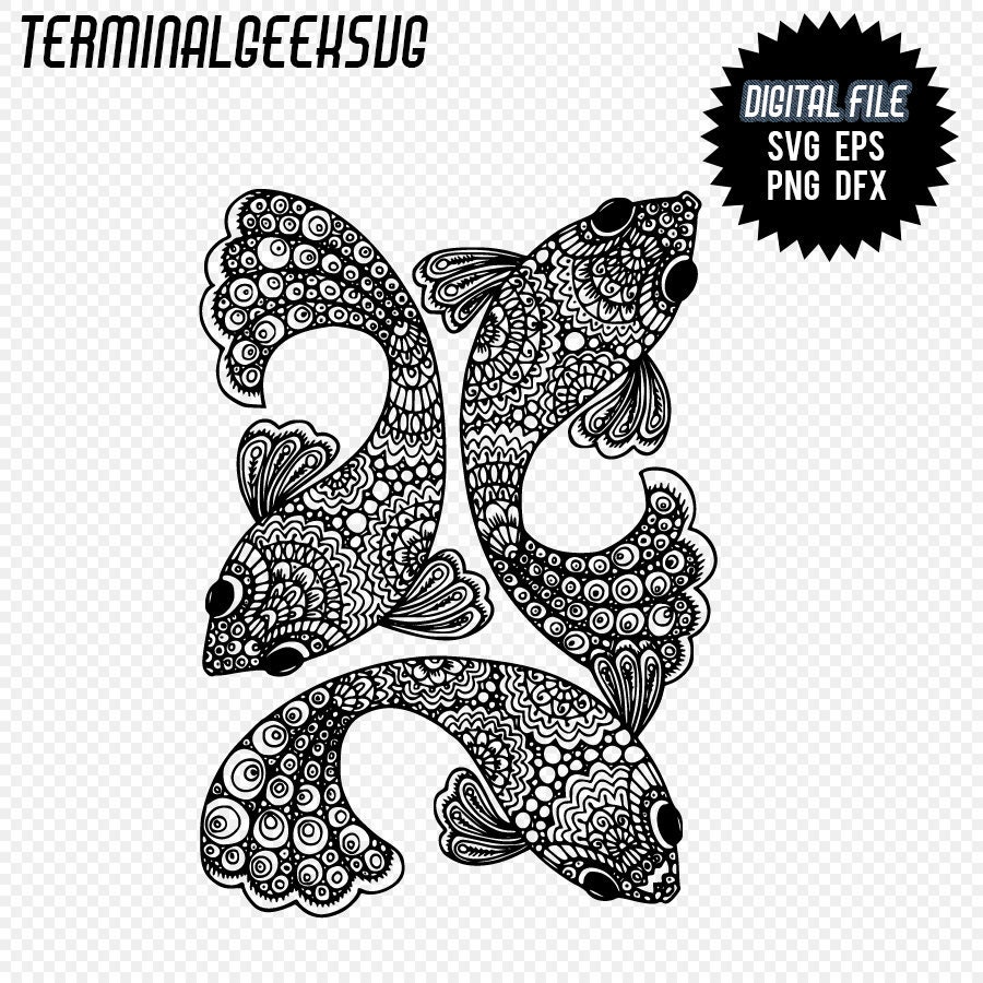 Koi Fish Zentangle Mandala svg png dxf eps Cricut Silhoutte | Etsy