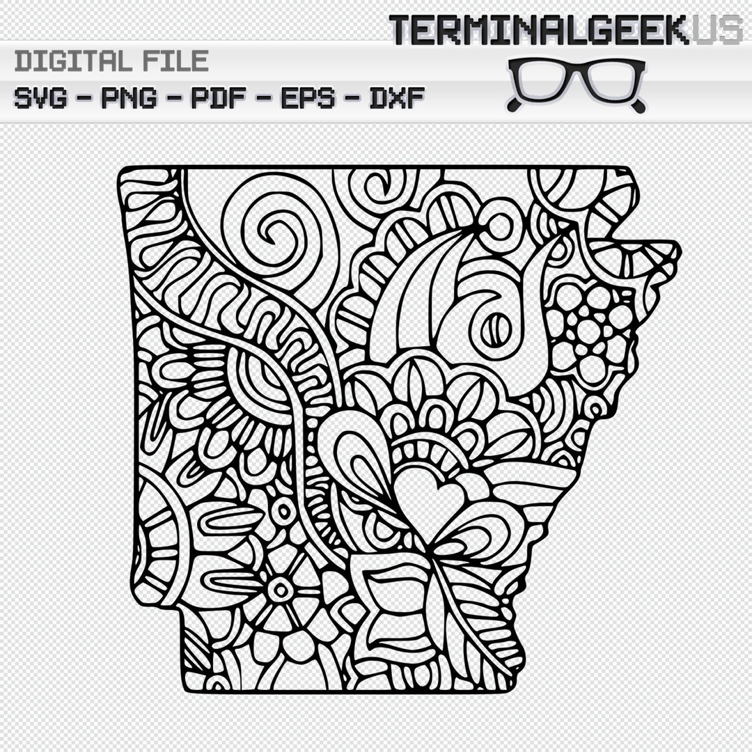 US State Arkansas Zentangle Mandala SVG Png Dxf Eps Pdf Subimation ...